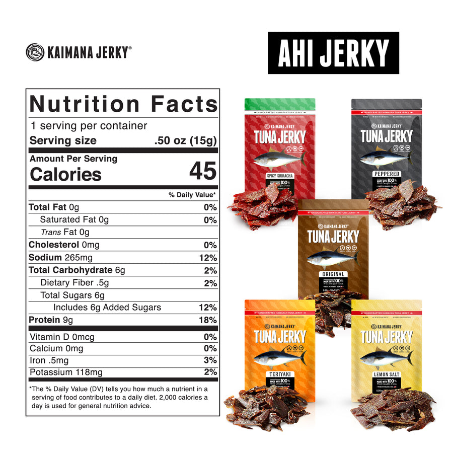 Salmon, Ahi Tuna, Wahoo Fish Jerky Sample Pack: Kaimana Jerky